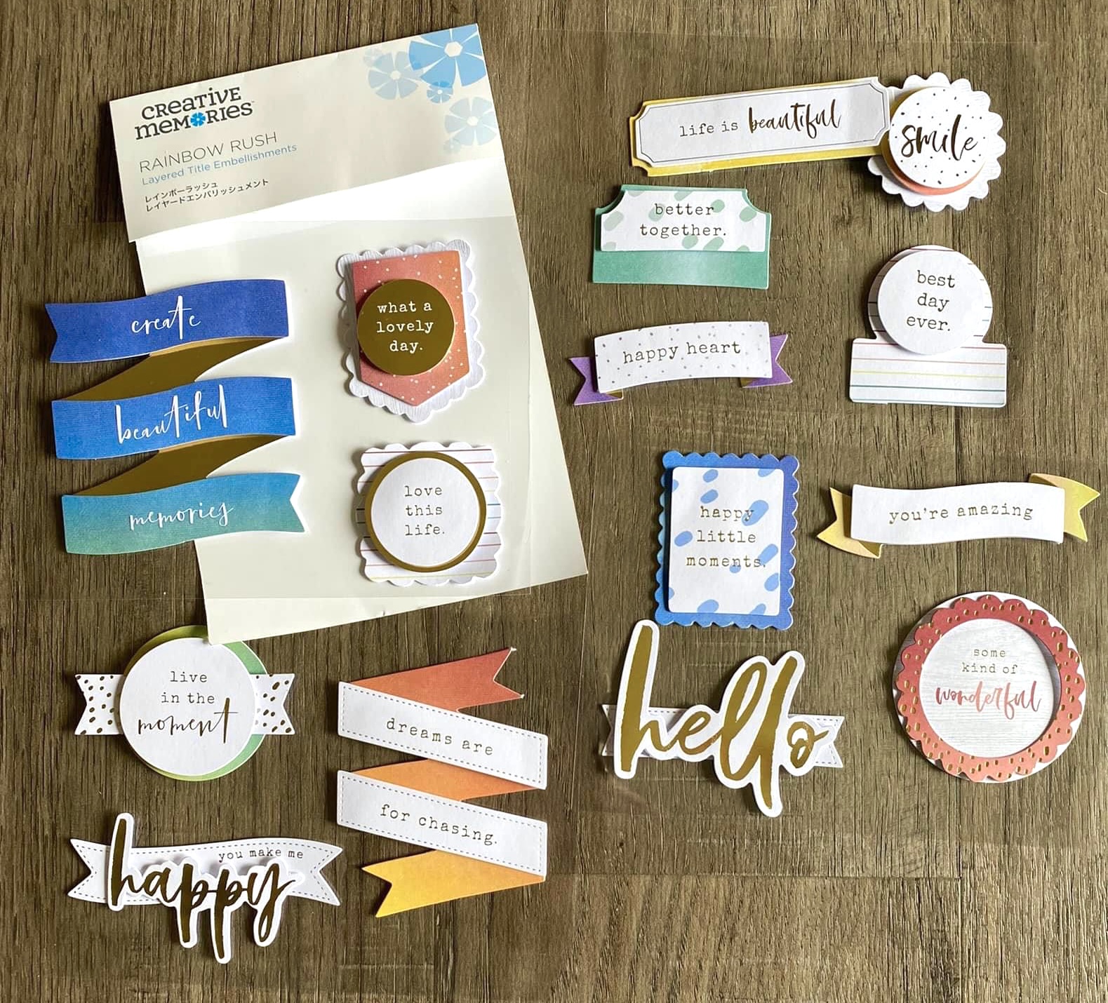 Rainbow Rush Layered Title Embellishments - Tessa Scrapbooks