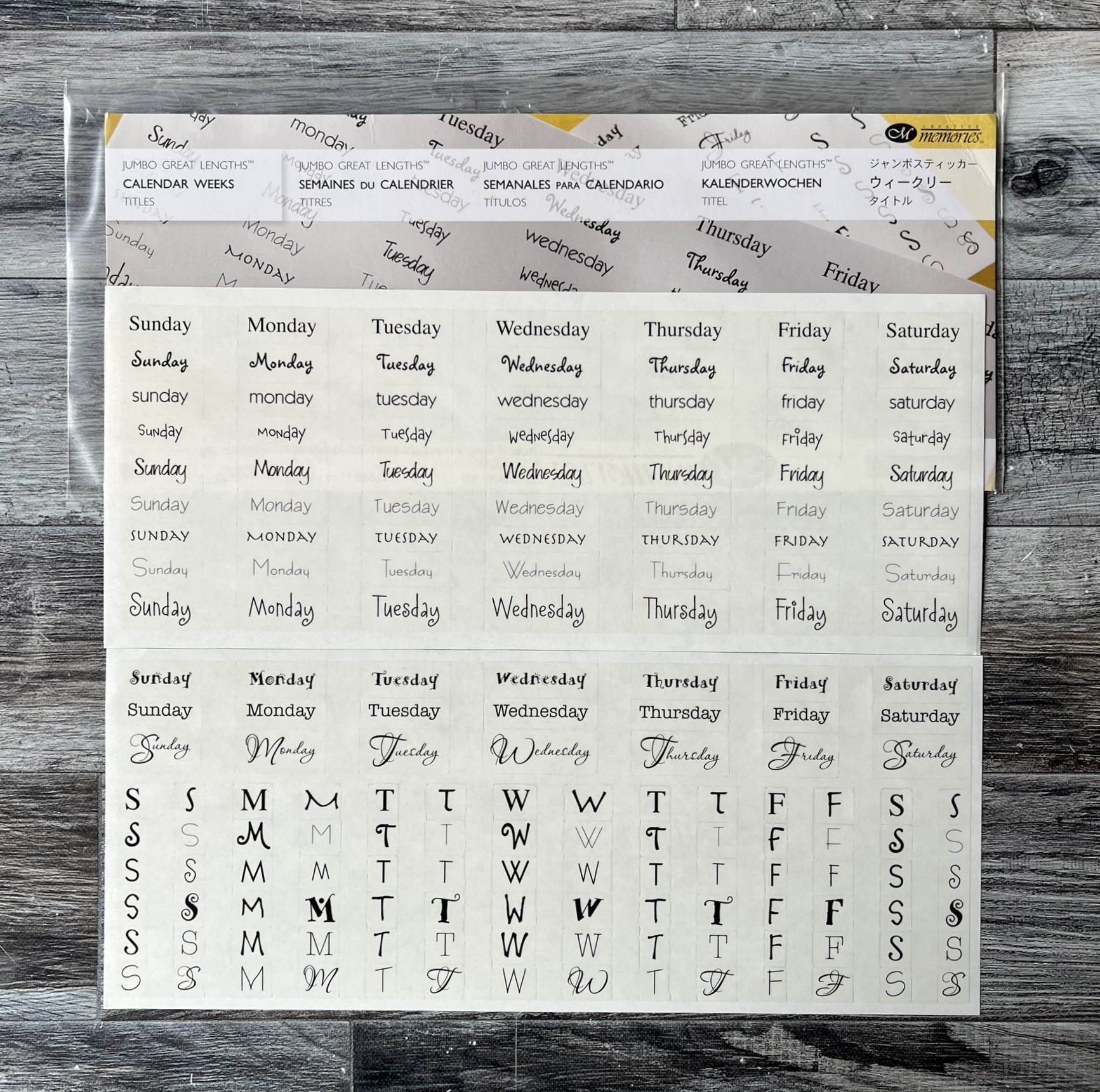 Jumbo Great Length Calendar Weeks Titles - Tessa Scrapbooks