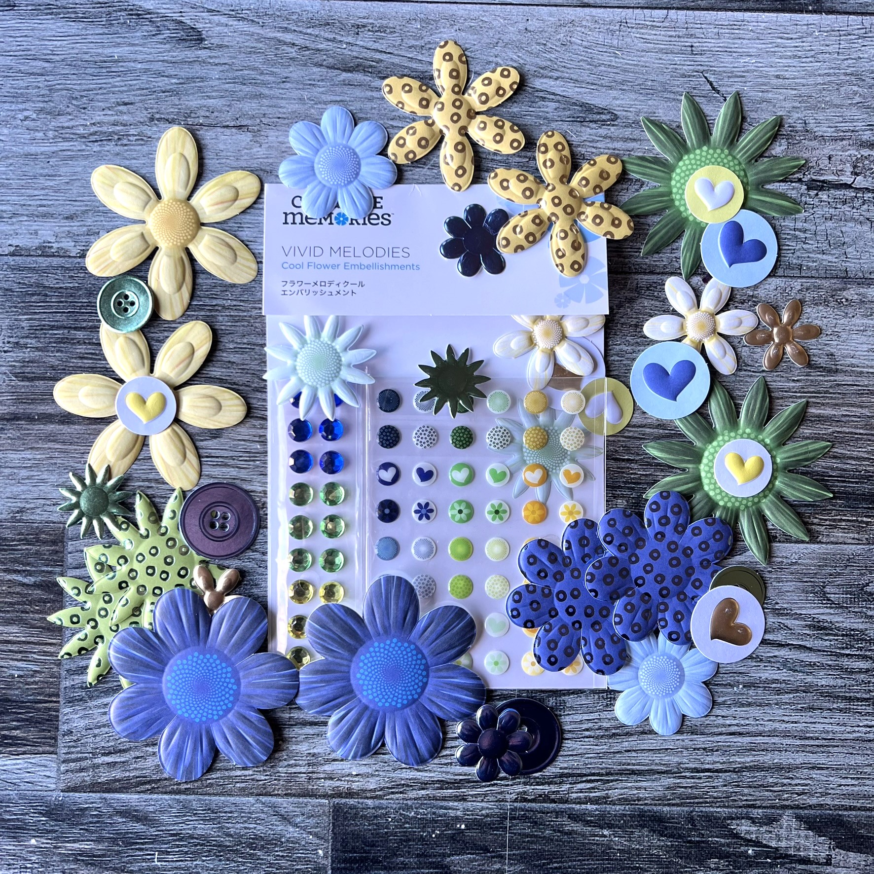 Vivid Melodies Cool Flower Embellishments - Tessa Scrapbooks
