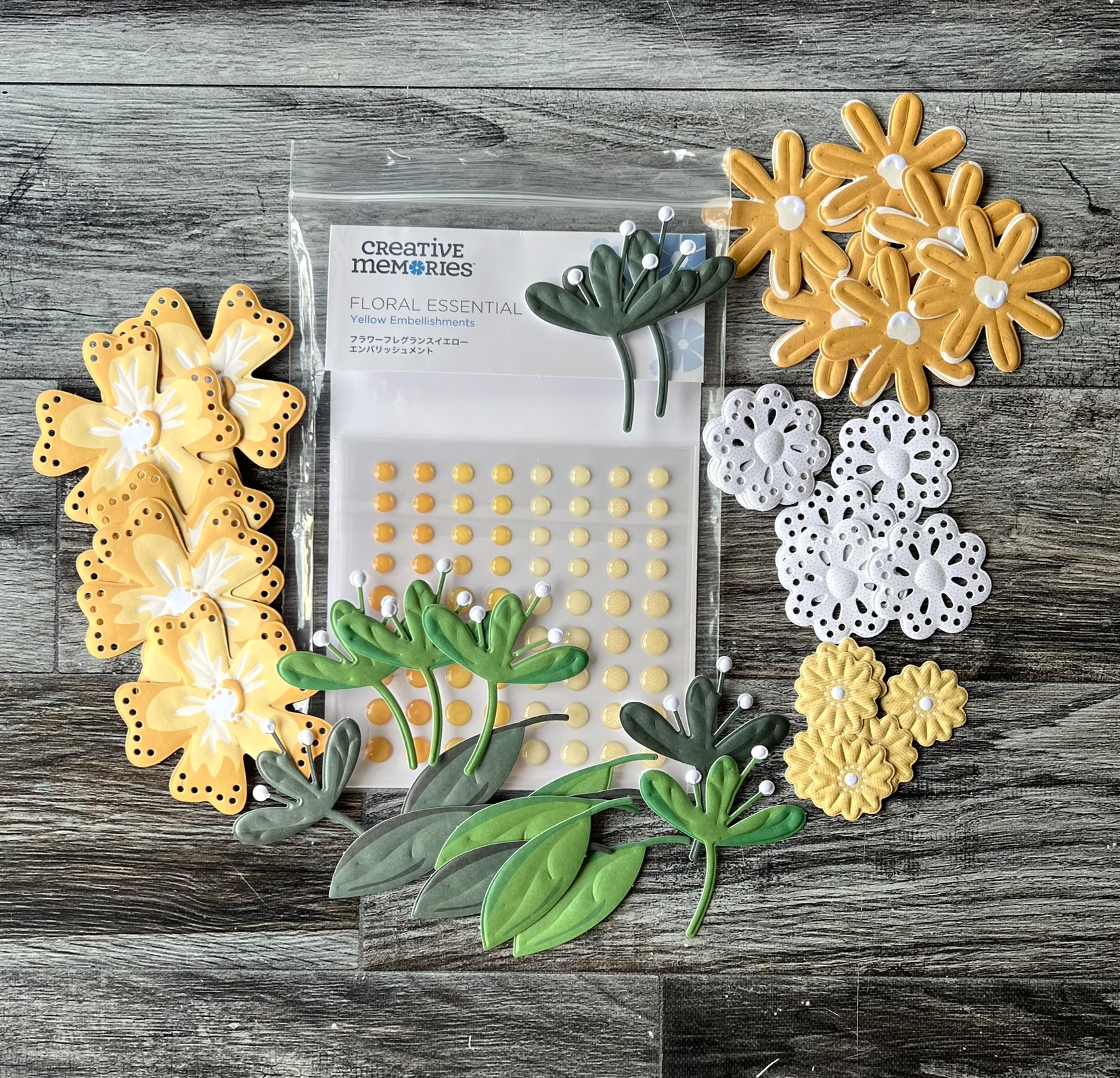 Floral Essential Yellow Embellishments - Tessa Scrapbooks