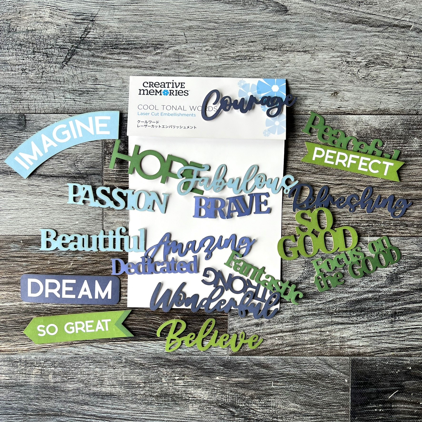 Cool Tonal Words Laser Cut Embellishments - Tessa Scrapbooks