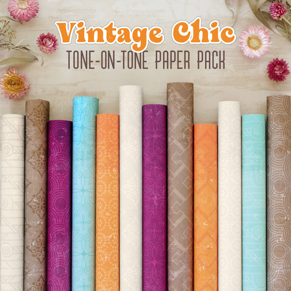 Vintage Chic Tone-on-Tone Paper Pack - Tessa Scrapbooks