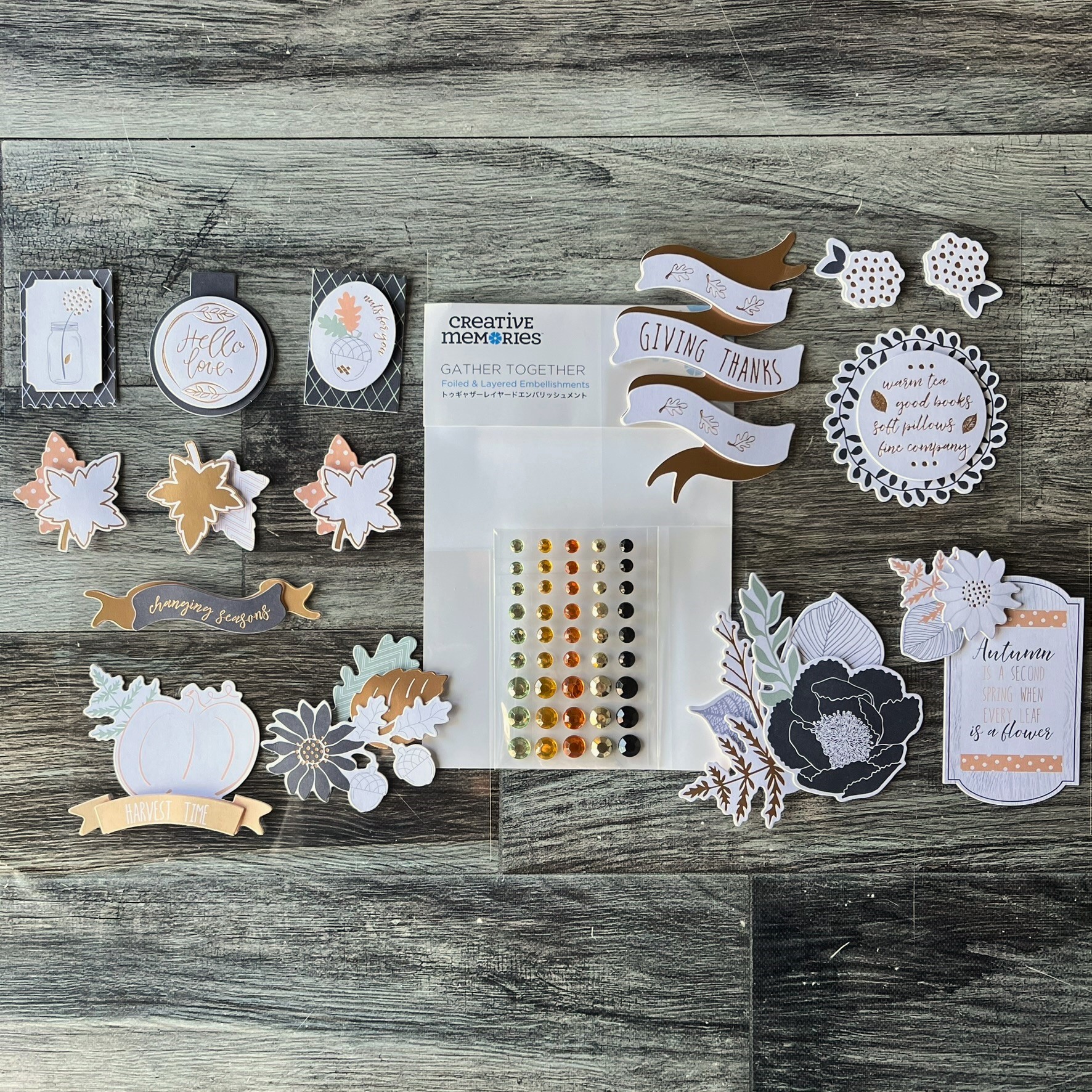 Gather Together Foiled & Layered Embellishments - Tessa Scrapbooks