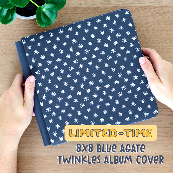 8x8 Blue Agate Twinkles Album Cover - Tessa Scrapbooks