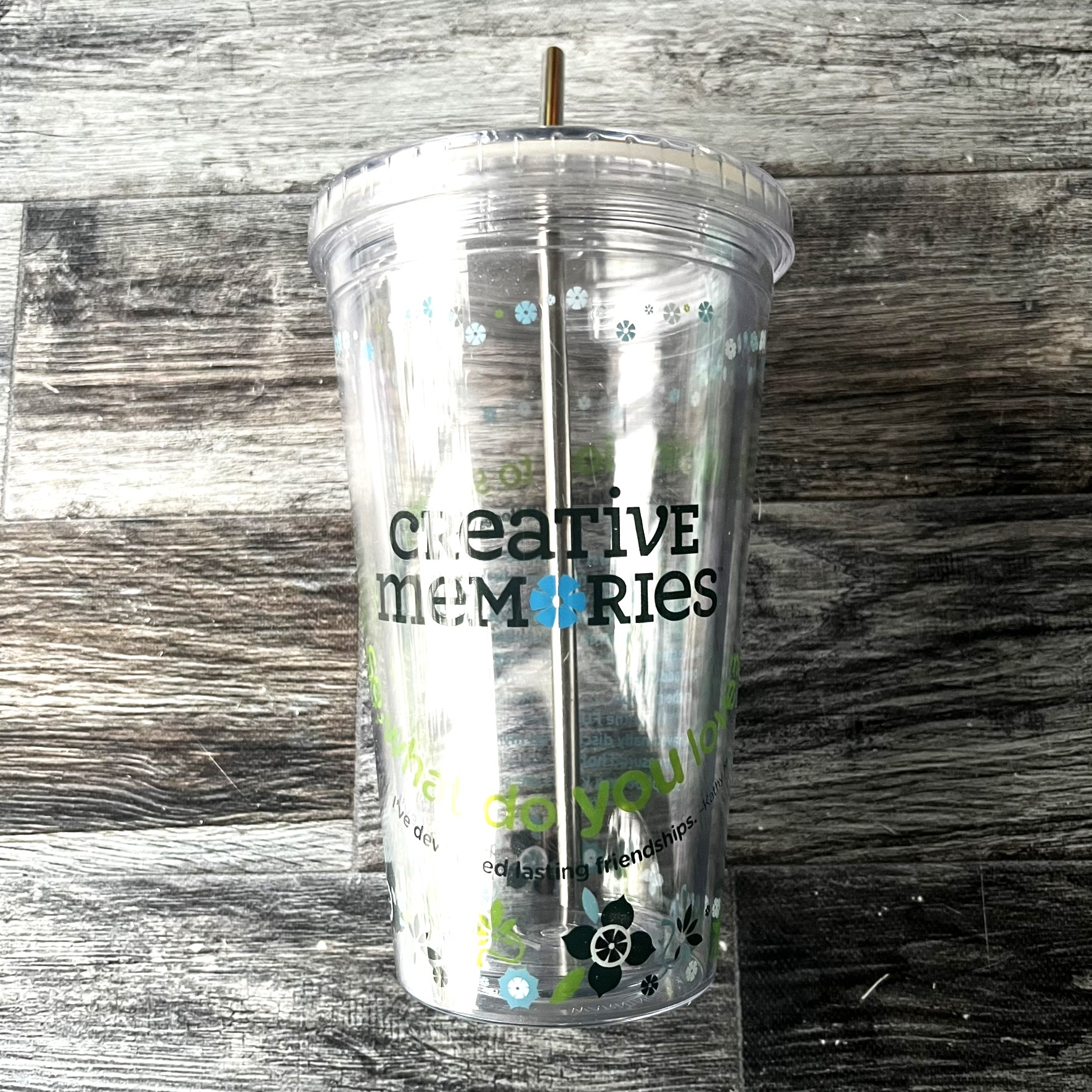 Clear Creative Memories Cup with Lid & Aluminum Straw - Tessa Scrapbooks