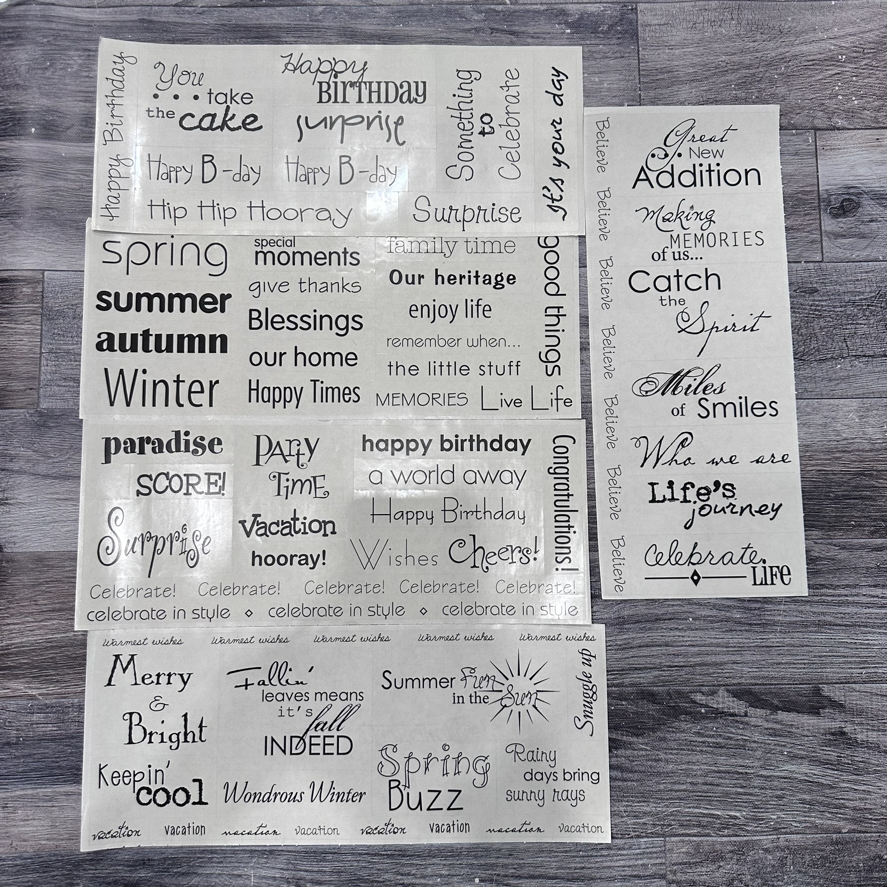 Lot of 5 Clear Title Stickers - Tessa Scrapbooks