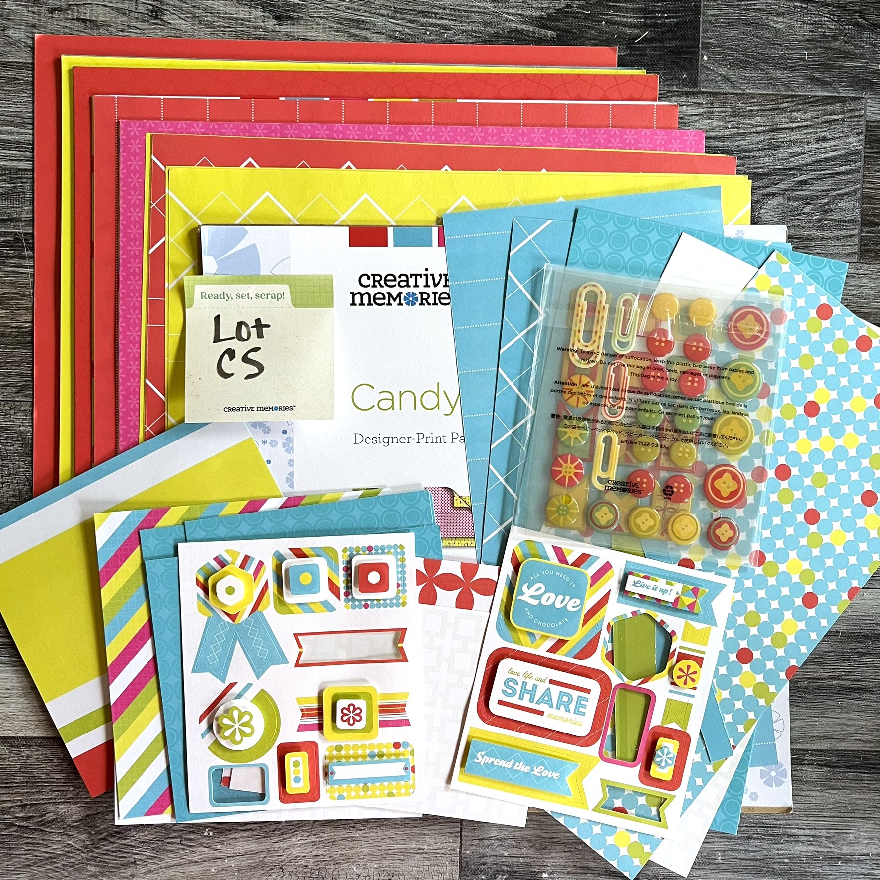 Lot of Candy Shop Paper, Mats, and Stickers "CS" - Tessa Scrapbooks